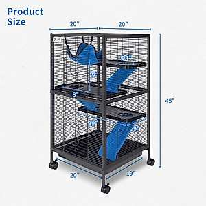 4 Tier Steel Deluxe Small Animal Pet Cage Kit for Guinea Pig Ferret Little Rabbit with Wheels Brakes Hammock 4 Platforms Removable Tray and Ladder with Flannel