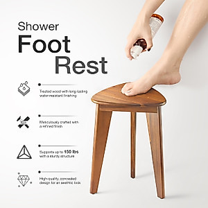 18" Corner Shower Foot Rest - Wooden Showers Stool Seat for Shaving Legs - Small Corner Shower Benches for Inside Shower - Waterproof Bath Step Stools Bench for Bathroom (Height - 18in, Acacia)