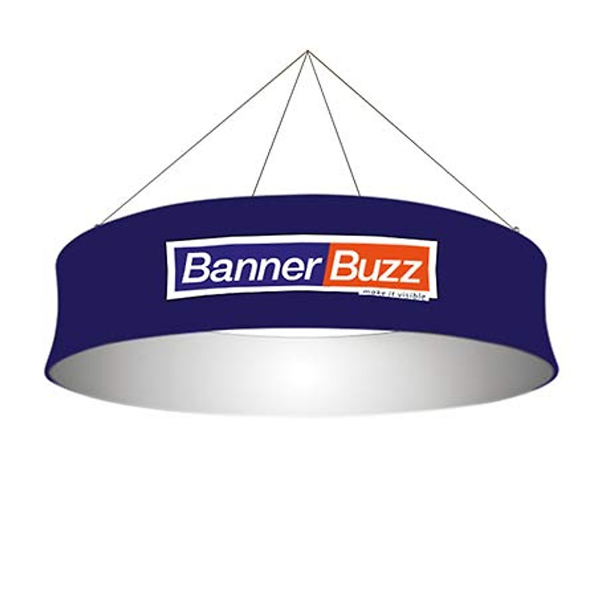 BANNER BUZZ MAKE IT VISIBLE Tapered Circle Fabric Hanging Ceiling Banner Sign Single Side Printed Outside for Trade Show Display (15' X 4')