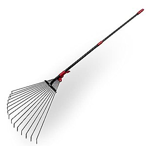 HXBYX 64 Inch Garden Leaf Rake, 15 Metal Tines, Adjustable Handle and Rake Tooth Spacing, Yard Leaf Rake for Picking up Leaves, Grass Clippings, Shrubs, Garbage and More