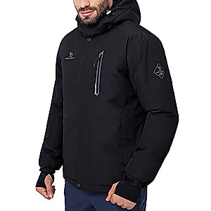 CAMEL CROWN Men's Mountain Snow Waterproof Ski Jacket Detachable Hood Windproof Fleece Parka Rain Jacket Winter Coat Black L