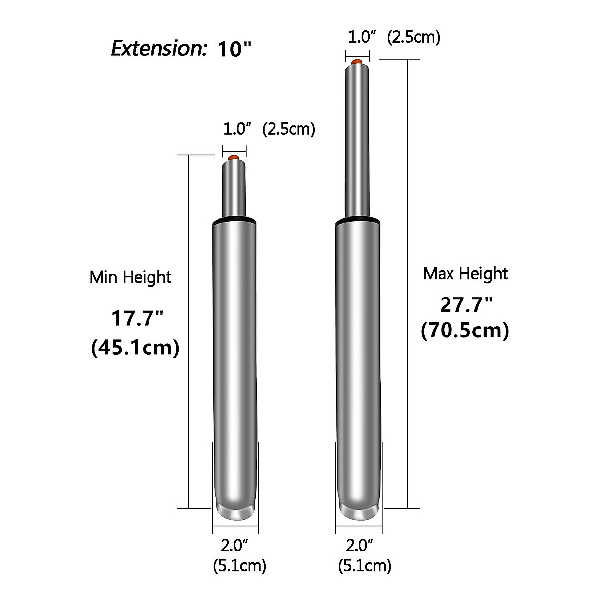 18" to 28" Long Adjustable Gas Lift Cylinder Tube for Bar Stool Drafting Chair Replacement Parts,Heavy Duty Hydraulic Pneumatic Cylinder Shock Piston (10" Lift Stroke)