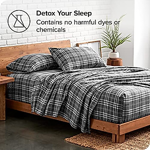 Bare Home Flannel Sheet Set Prints, 100% Cotton, Velvety Soft Heavyweight - Double Brushed Flannel for Extra Softness & Comfort - Deep Pocket - Bed Sheets (Cal King, Stirling Plaid - Grey/White)