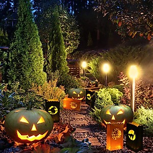 Stmarry 48 pcs Halloween Luminary Bags, Flame Resistant Luminaries, Orange and Black Tea Light Candle Bags - Witch, Black Cat Silhouette Decorations & Party Lanterns