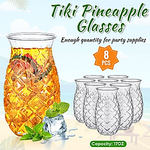 Zubebe Set of 8 Tiki Pineapple Glasses 17 oz Retro Relief Pineapple Cups Clear Pineapple Drinking Cup for Wine Cocktail Drink Martini Whiskey Juice Outdoor Pool Party Picnics
