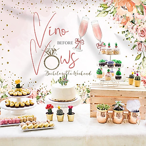Rsuuinu Vino Before Vows Bachelorette Weekend Backdrop for Parties Glitter Dots Flowers Ring Champagne Bride to Be Photography Background Bach Party Wedding Decorations Banner Photo Booth Props 7x5ft