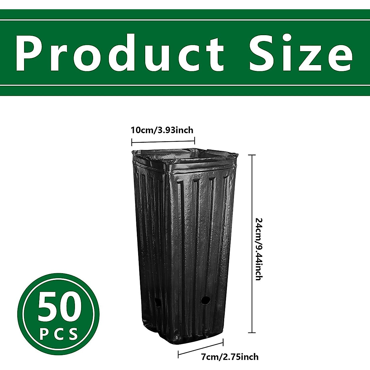 RunNico 50pcs Plastic Deep Plant Nursery Pots, 9.44”Tall Tree Pots,Black Deep Seedling Container Pots with Drainage Holes for Indoor Outdoor Gardening (3.93" Wx9.44 H)