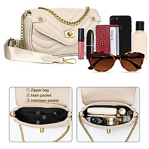 Small Crossbody Purses for Women Pu Leather Chain Quilted Handbag Designer Shoulder Bags Coin Cellphone Purse Set 2pcs (Khaki)