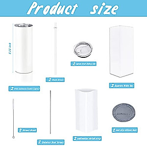VACVOU 2 Pack Sublimation Tumblers 20 oz Skinny Straight, Double Wall Insulated Stainless Steel Sublimation Tumblers Cups with Lid and Straws Sublimation Blank Tumbler for DIY Gift