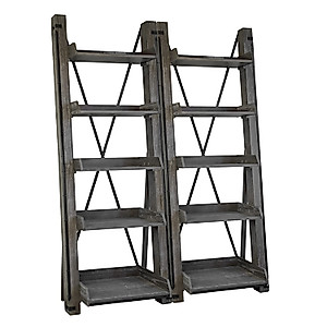 OS Home and Office Furniture Mocel Industrial Open Washed Driftwood Finish ladder bookcase