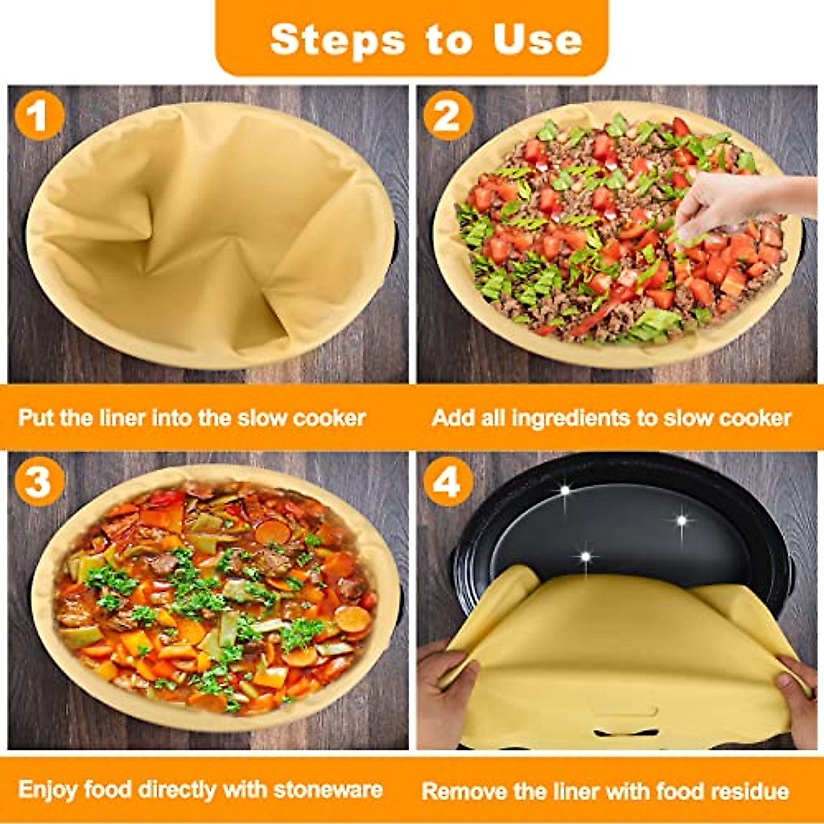 XANGNIER 2 Pack Silicone Slow Cooker Liners for 6,7,8 Quarts Crockpot, Reusable Silicone insert,Leakproof & Easy Clean,Cooking Bags for Oval or Round crock pot,Slow Cooker Accessories（Pink+Yellow）