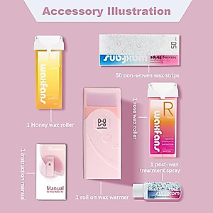 Roll On Wax kit,Waxfans Roll On Wax Warmer for Hair Removal,Waxing Kit for Sensitive Skin,at Home Waxing Kit for Women men,Soft Wax Heater for Larger Areas of the Body(pink)