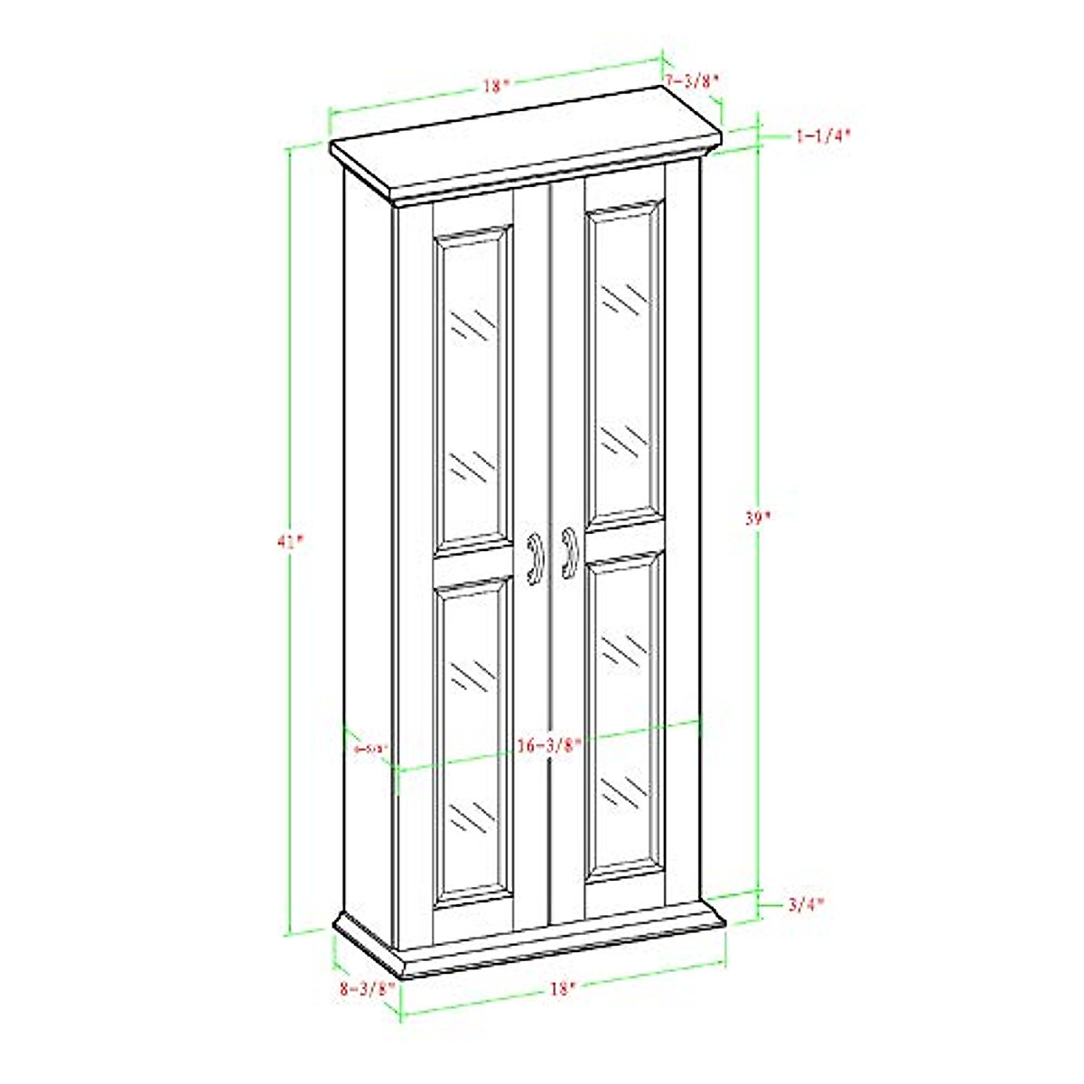Walker Edison 4 Tier Shelf Living Room Storage Tall Bookshelf Cabinet Doors Home Office Tower Media Organizer, 41 Inch, Grey