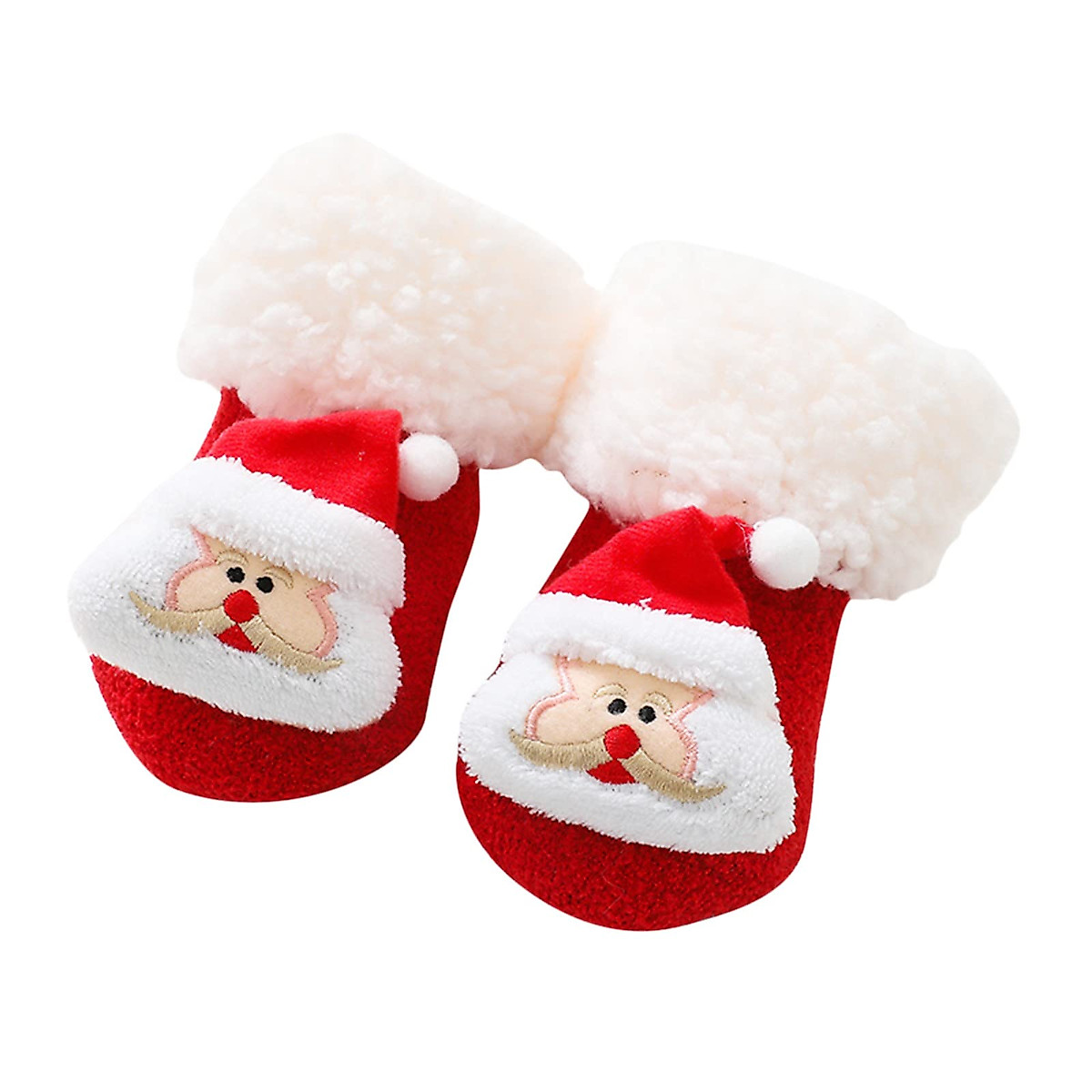 Infant Baby Christmas Socks Boys Girls Cotton Soft Sole Non Slip Shoes Fuzzy Princess Socks Floor (Red, 12-24 Months)