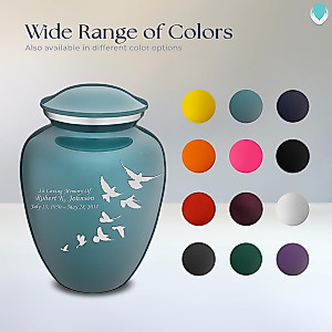 Geturns Embrace Adult Personalized Doves Cremation Urns for Human Ashes I Large Teal Funeral Urn for Men and Women I 200 lbs