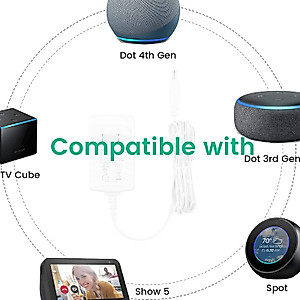 Power Adapter Replacement for Alexa Dot 4th Generation or 3rd Gen, Show 5 and Spot - Charger Cord 15W