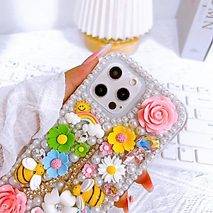 redecarie for Samsung Galaxy S9 Plus Bling Glitter Case,Shiny Diamond Luxury Crystal Rhinestone Cute Bee Rainbow Tower Pearl 3D Handmade Women Girls Protective Cover with Bracelet Lanyard