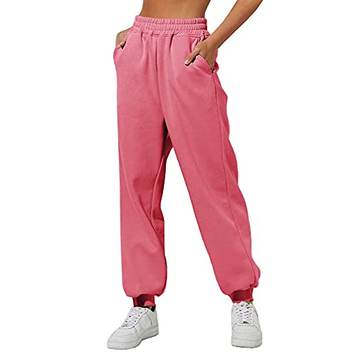 Yovela Pink Pants for Women Cute Sweatpants Teen Girls Pants High Waist Y2k Trendy Lounge Trousers with Pockets,