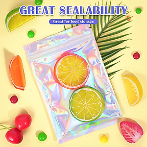 JETMORE 100 Pcs Mylar Bags, Smell Proof Bags with Clear Window, Holographic Bags for Snack, Cookie, Jewelry, Candy, Gift, Resealable Bags for Small Business, Sealable Bags for Packaging（2.4x3.9in）