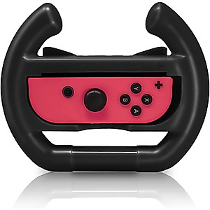 EIMGO 2 x Steering Wheels for Nintendo Switch Joy-Con Racing Game Controller Attachments Handle Grips Set (Flat-bottom, Black)