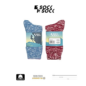 1SOCK2SOCK - Women's Warm Fuzzy Thermal Turkish Cotton Crew Socks - Cold Weather & Hiking (Red-Blue-Purple, Medium)