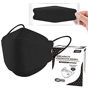 XDX KN95 Face Masks 100 Pack, 5 Layers Breathable Comfortable KN95 Masks for Adults Women Men, Black Masks Disposable Individually Wrapped