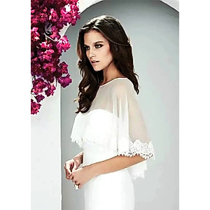 Grettytling Lace Wrap Shawl with Embroidered Lace Tulle Wedding dress cover up