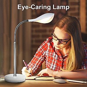 DLLT Dimmable LED Desk Lamp with 3 Light Modes, Eye-Caring Reading Light with Touch Control and 360°Flexible Neck, Bedside Nightstand Lamp for Study Office Bedroom, USB Cable Adapter, White