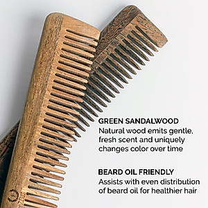 ZEUS Sandalwood Beard & Mustache Comb with Leather Case, Long Handmade Saw-Cut & Anti-Static Hair Comb (L31)