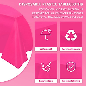 NIWIN 2 Pack Hot Pink Tablecloth Plastic Party Table Cloth Rectangle Disposable Table Cover for Various Parties Birthday Decoration, 72" x 53"