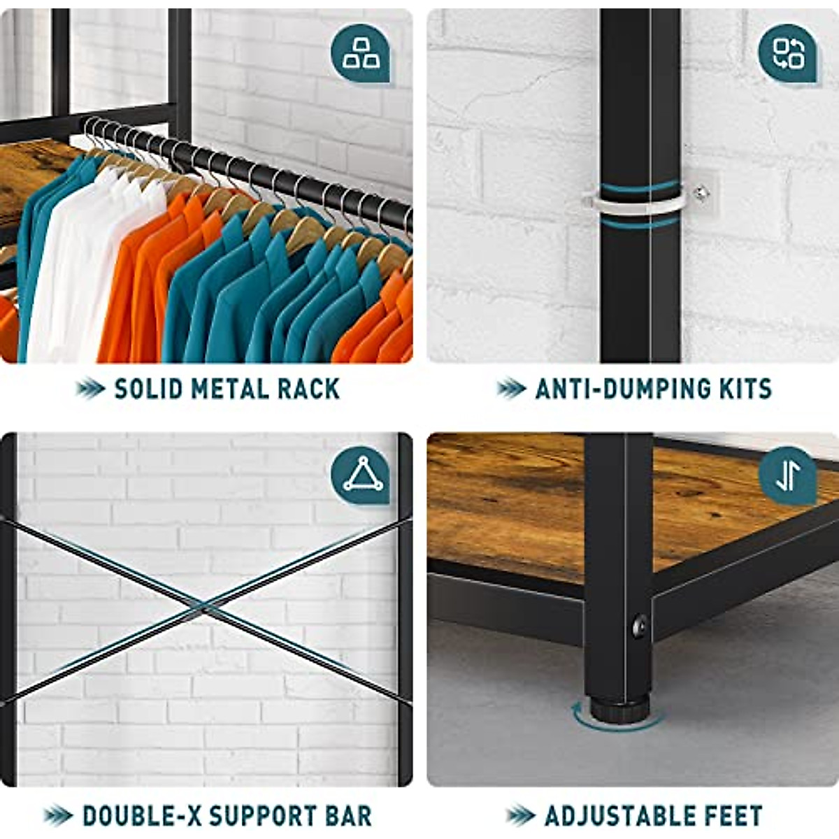 Raybee Free Standing Closet Organizer System,Clothing Rack with Shelves,Wardrobe Closet for 250+ Clothing Racks for Hanging Clothes 400 LBS Heavy Duty Clothes Rack Garment Rack 16"D x 47.33"W x 71"H