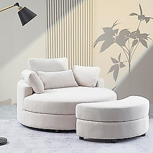 YUNLife&Home Oversized Accent Barrel Chair with Storage Ottoman+4 Pillows,Modern Comfy Upholstered Recliner Sofa Club Chaise Leisure Round Lounge Armchair for Living Room/Bedroom/Hotel