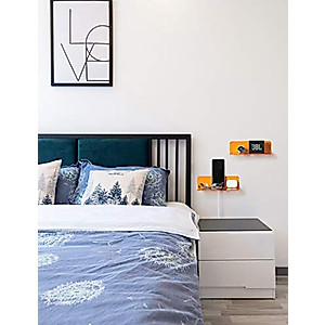 OAPRIRE Small Acrylic Floating Wall Shelves Set of 2, Flexible Use of Wall Space, 9 Inch Adhesive Display Shelf for Security Cameras/Smart Speaker/Action Figures, with Cable Clips - Clear Orange