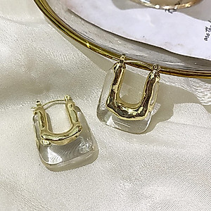 Vintage Transparent Resin Geometric U Shape Hoop Earrings Gold Metal Earrings for Woman Party Jewelry