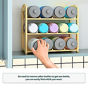 KOK KAY Water Bottle Organizer, Stackable Bamboo Water Bottle Holder, 15 Freestanding Wine Rack Storage, 3-Layer Adjustable Water Bottle Storage Organizer Rack