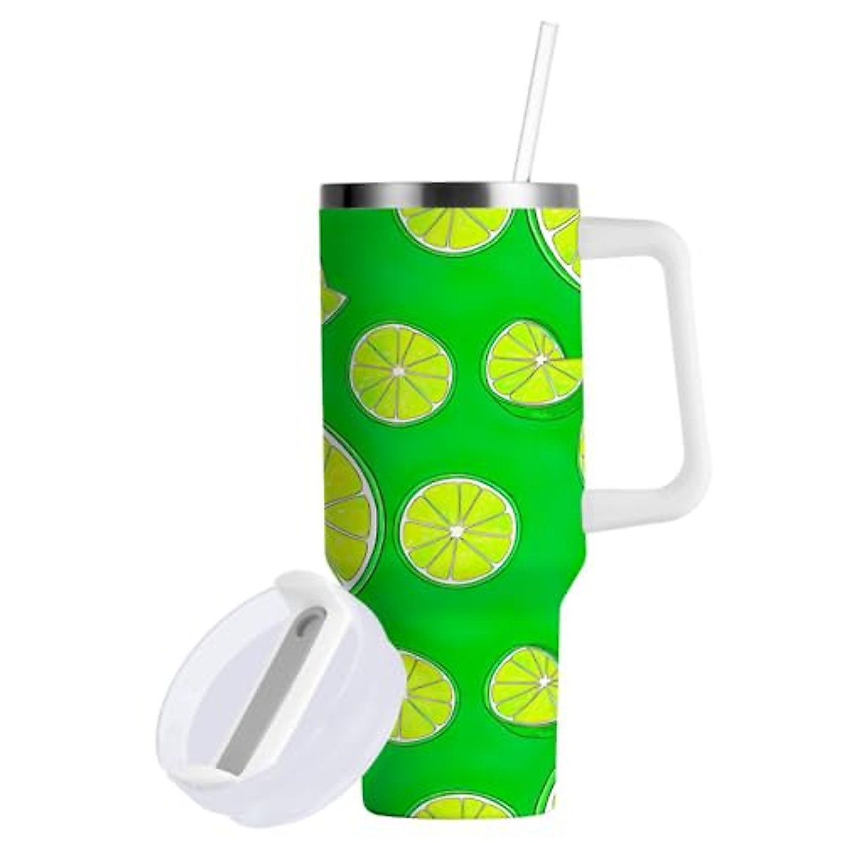 RPLIFE Sliced Limes Fun Green 40oz Tumbler with Handle, 30oz Tumbler, Coffee Tumbler