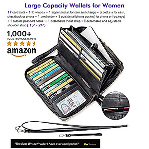 nuoku Womens RFID Wallet Purse Wristlet Crossbody Clutch with Zip Around 2 Strap