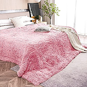 Pawque Luxury Faux Fur Throw Blanket Super Soft Oversized Throw Blankets, 90x90 inches, Decorative Blankets for Sofa Couch Bed Chair Photo Props, Breathable & Washable, Bright Pink