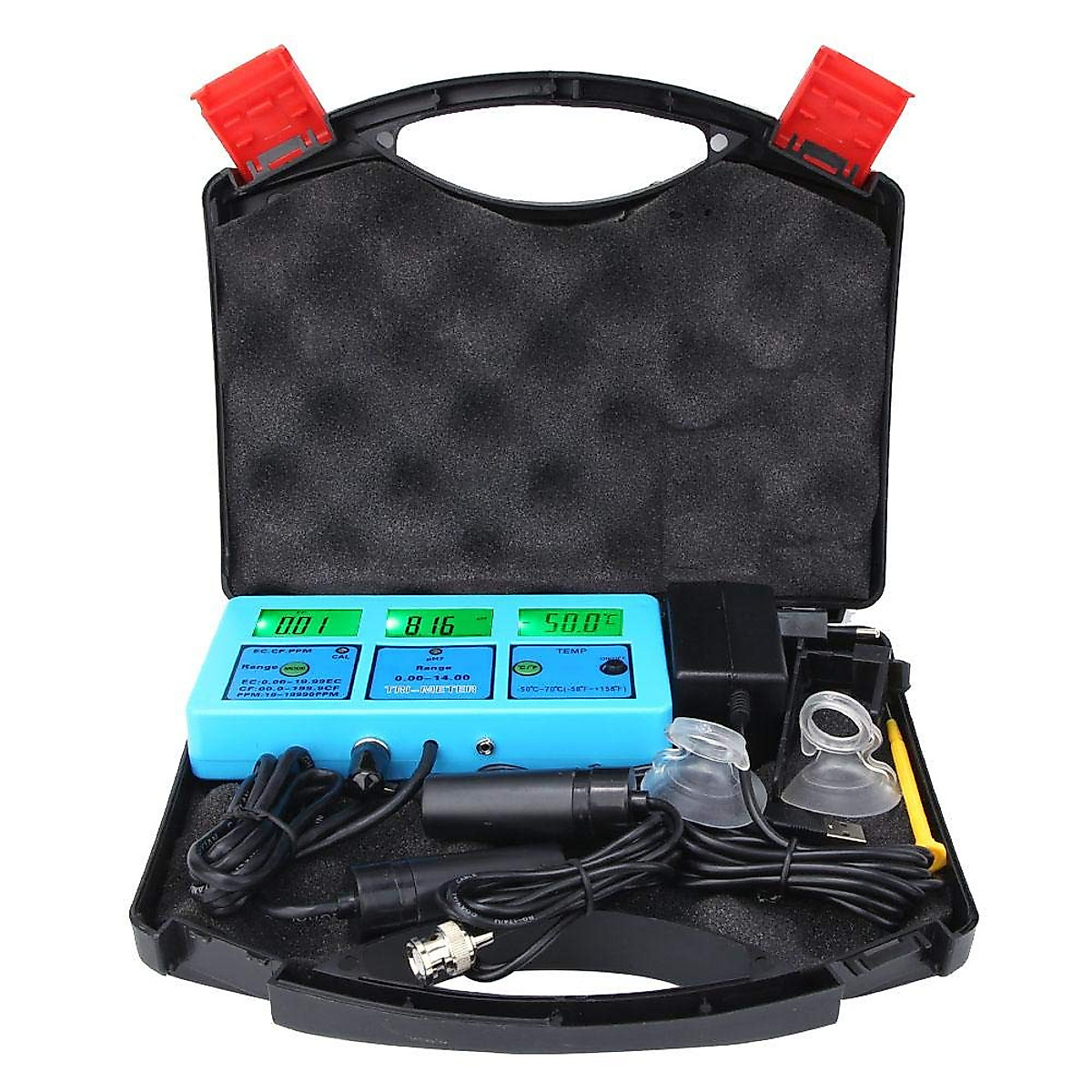 Digital Multiparameter 5 in 1 Temperature Meter Water Quality Tester Temp EC CF with LCD Display for Food Processing and Aquarium(US Plug 110V)