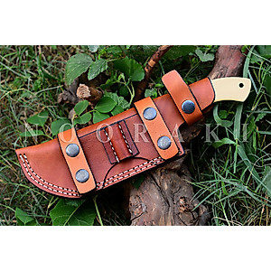 Nooraki - 11-inch | Fire Pattern Custom Handmade Damascus Tracker Knife with Camel Bone Handle Hunting knife, Camping knife, Bushcraft Knife, Survival Knife, Full Tang With Sheath #333