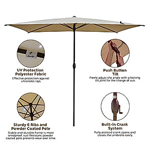 Abba Patio 6.5 x 10ft Rectangular Patio Umbrella Outdoor Market Table Umbrella with Push Button Tilt and Crank for Garden, Lawn, Deck, Backyard & Pool, Beige