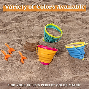JOYIN 3 Packs Foldable Pail Bucket with Shovels & Mesh Bag, Collapsible Buckets Multi Purpose for Beach, Camping Gear, Beach Party, Fishing, and Fun Summer Activities (Yellow/Blue/Green)