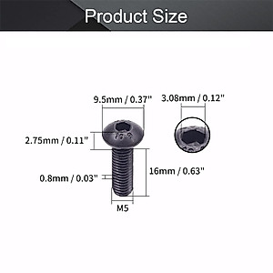MroMax 50Pcs M5 x 16mm Button Head Socket Cap Bolts Screws, Alloy Steel 10.9 Grade, Allen Socket Drive, Black Oxide Finish, Fully Machine Thread