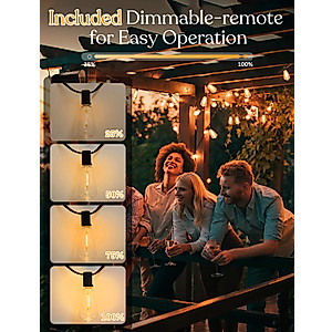 100ft Solar Outdoor String Lights with Remote - USB Rechargeable Solar Powered Outdoor Patio Lights, Larger 3.5W Solar Panel , Timer, Dimmable Shatterproof ST38 Bulbs for Backyard, Porch, Garden, Pool