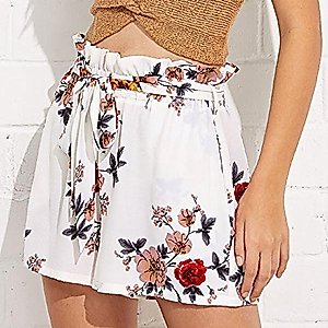 Fashion Beach Shorts ,THENLIAN Women Print Casual Belt Loose Hot Pants Lady Summer Shorts (L, White)
