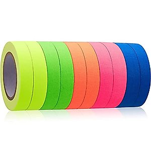 Gersoniel 10 Pcs Spike Tape Multicolor Bright Multi Colors UV Reflective Tape Quality Fluorescent for Party Stage Play Color Coding Art Crafts, 5 Bright Colors, 18.04 ft (0.5 Inch)