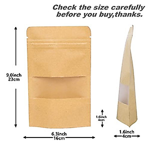 BAAGGNAA 60 Pack Ziplock Stand up Kraft Paper Bags Pouches with Front Matte Window for Food Storage Resealable Packaging Containers Household Reusable Organizer (6.3 * 9.0 Inch)