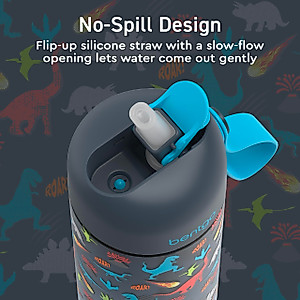 Bentgo Kids Water Bottle - Leak-Proof, Durable Tritan, BPA-Free 15 oz. Cup for Kids/Toddlers Ages 3+, Safe Sip Spout, Carrying Handle, & Dishwasher Safe for School, Sports, Daycare & Camp (Dinosaur)