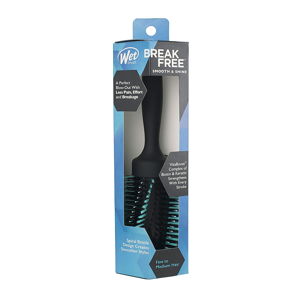 Wet Brush Smooth and Shine Round Brush - for Fine to Medium Hair - A Perfect Blow Out with Less Pain, Effort and Breakage - Spiral Bristle Design Creates Smoother Styles, 1.5" Barrel