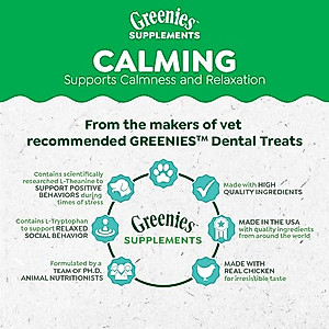 GREENIES Supplements Calming Chews for Dogs Chicken Flavor, 40 Count Soft Chews Dog Calming Supplements, 7.3 oz. Container